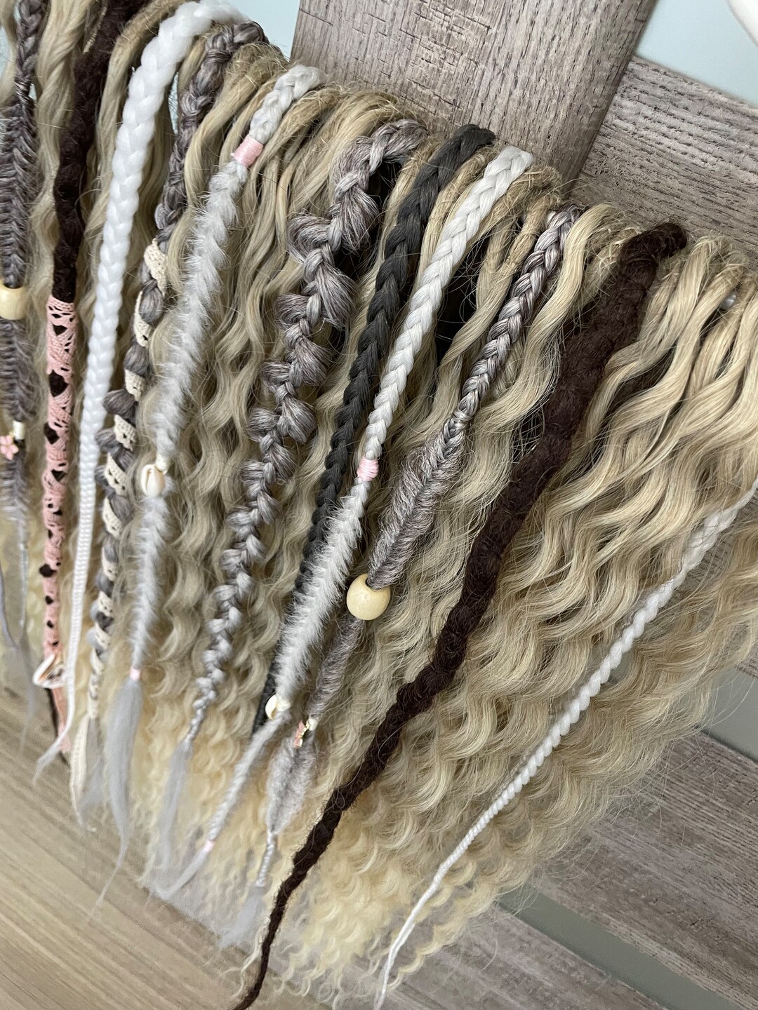 Set of Ash Blonde Bohemian Wavy Dreads and Gray Textured Braids 60 DE ...