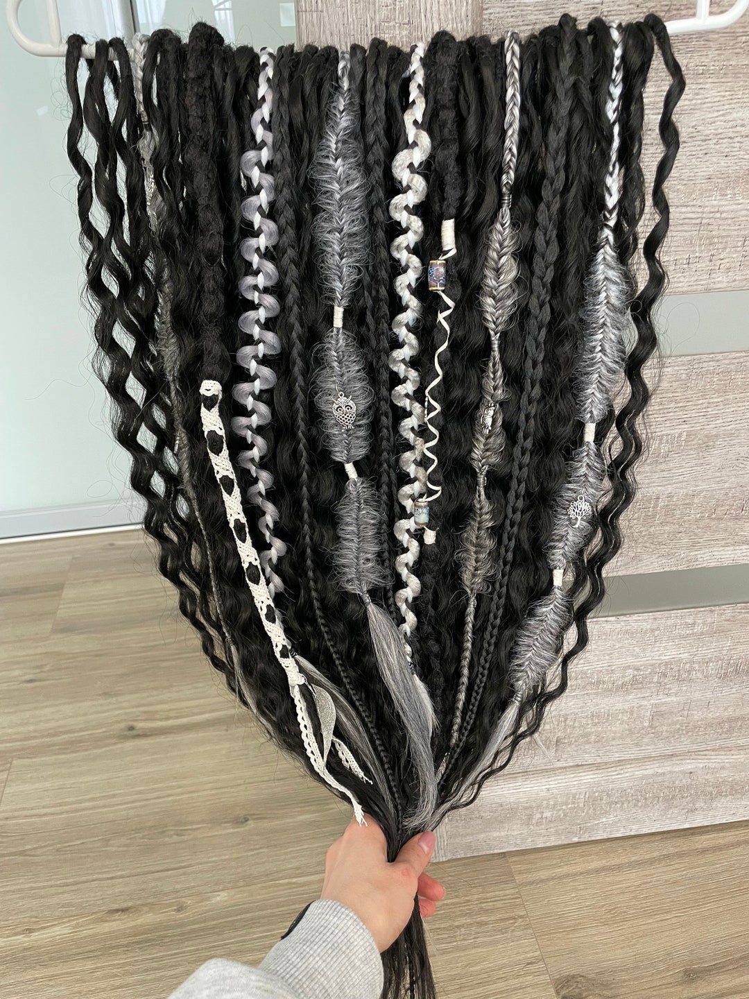 Bohemian Curly Dreads and Gray Textured Braids Soft Wavy Ombre 60 De ...