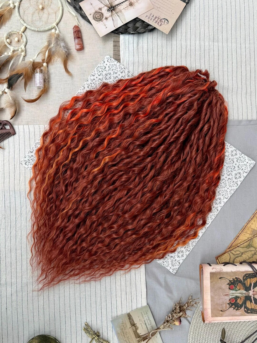 Red Curly Dreads in Stock, Burgundy Reusable 22 Inch Curls, Double ...