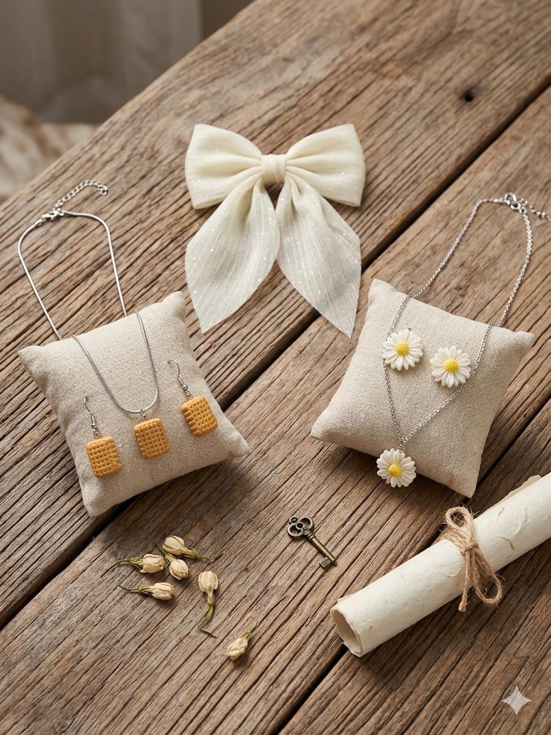 Daisy Flower and Biscuit Jewelry Sets, Cottagecore Kawaii Necklace ...