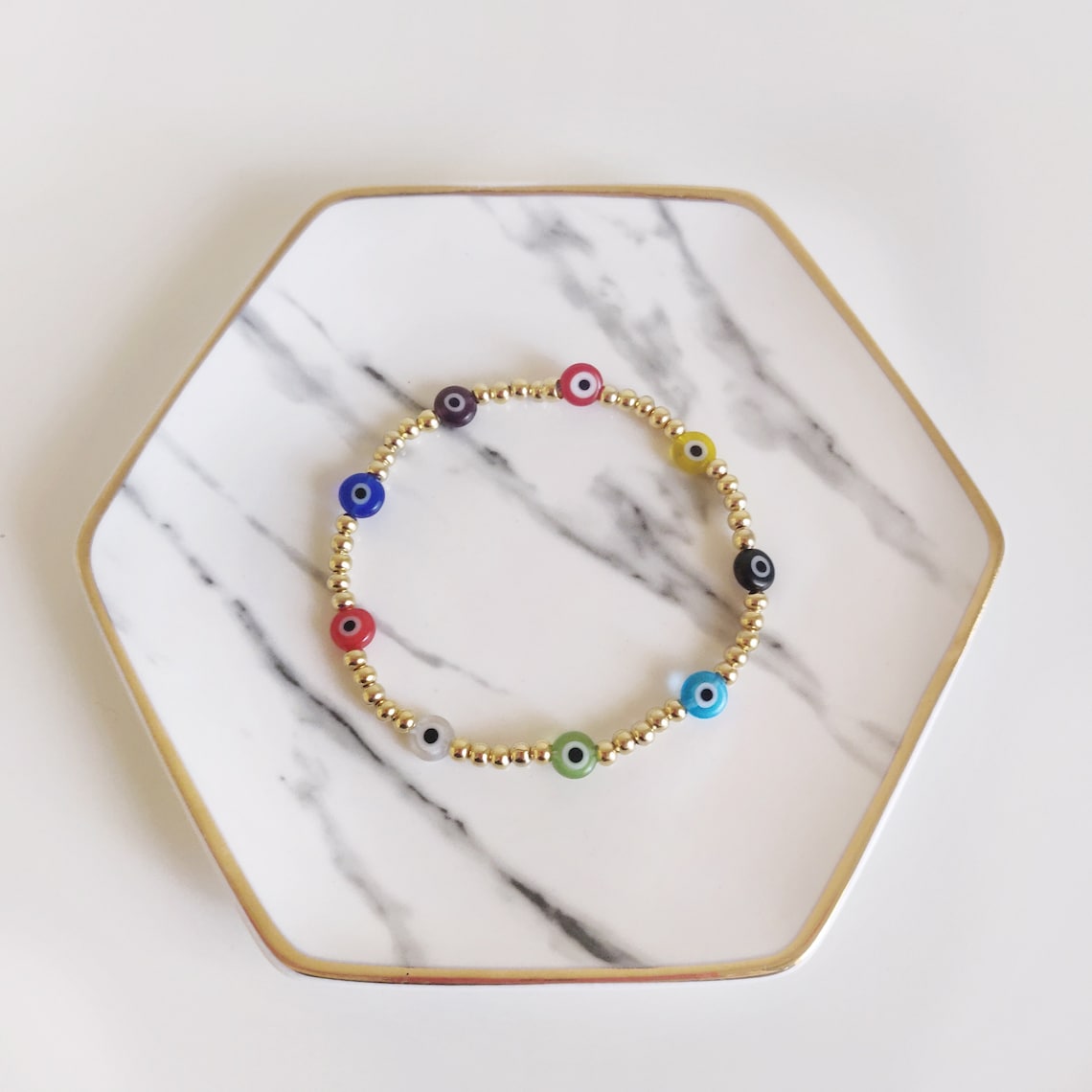 Evil Eye Beaded Bracelet 14k Gold Plated Evil Eye Bracelet - Etsy