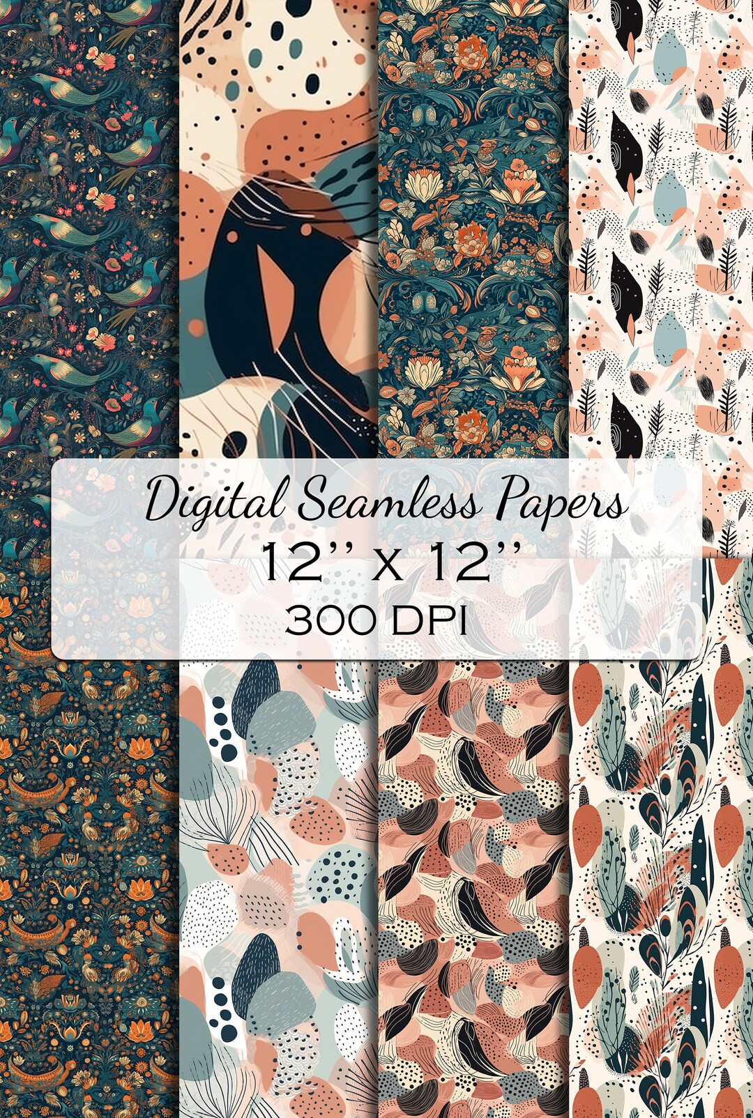 Boho Seamless Digital Scrapbook Paper | Pack of 8 Files 12'' X 12 ...