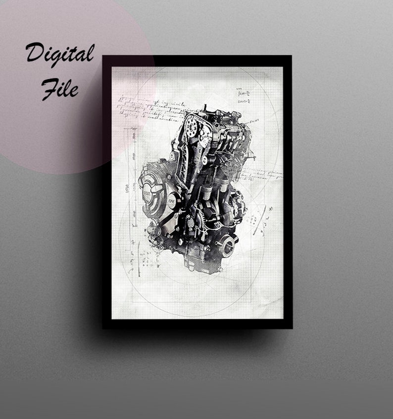 Yamaha MT-07 Engine Sketch Motorbike Engine Wall Art - Etsy