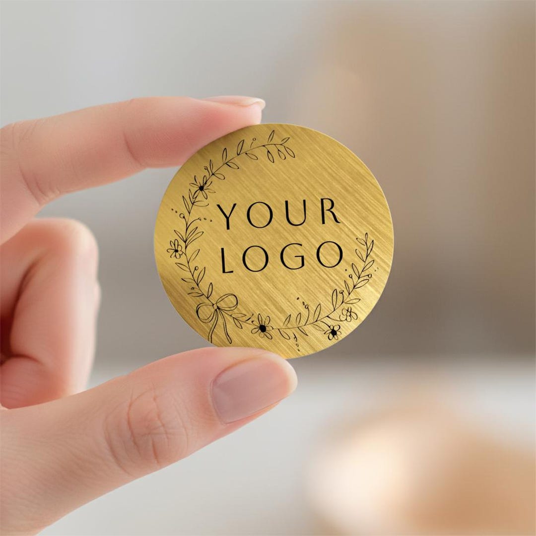 Personalized Brushed Gold Vinyl Stickers: Business Logo, 36mm Round - Etsy