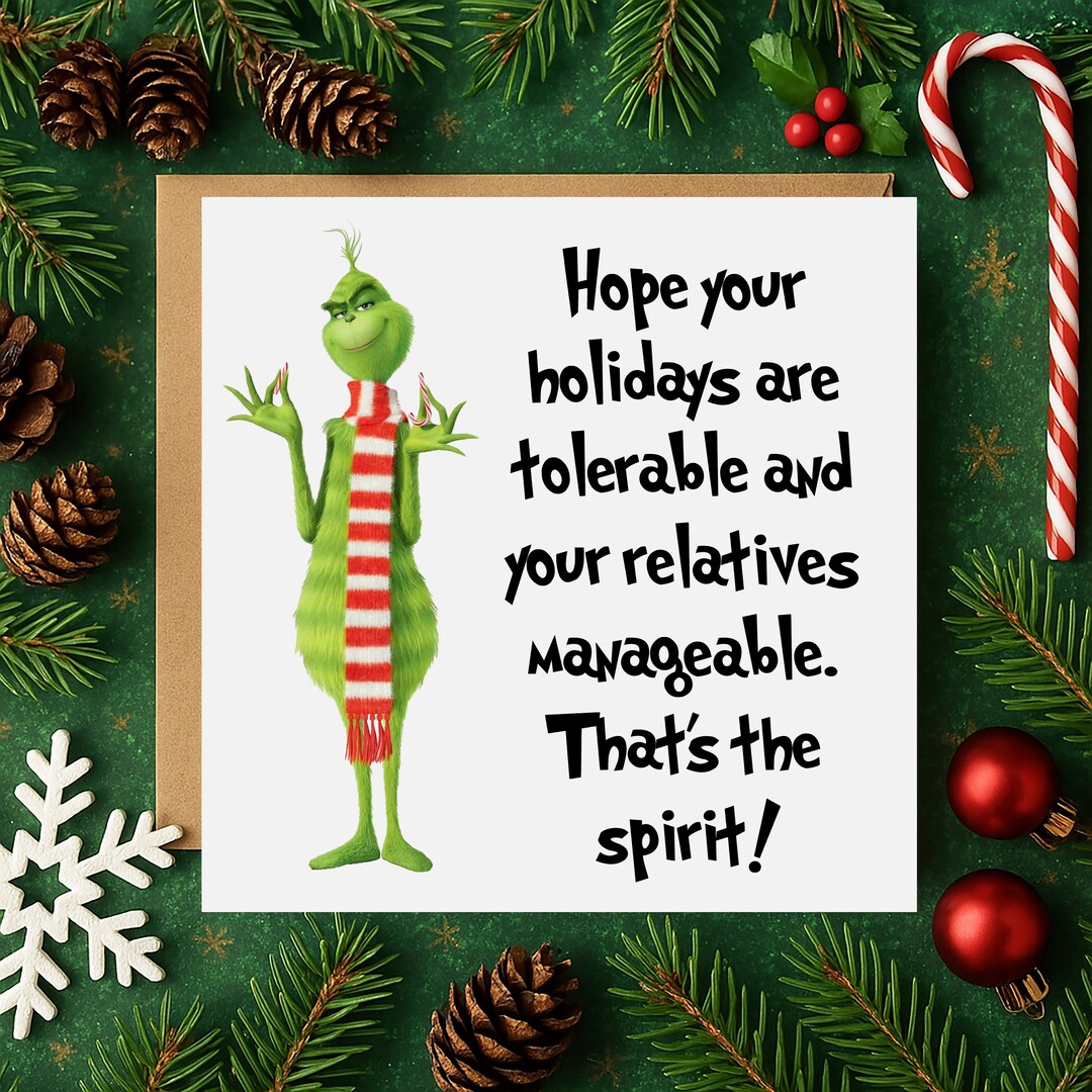 Grinch Christmas Card: Humorous Holiday Card, Personalised Ref#731 - Etsy