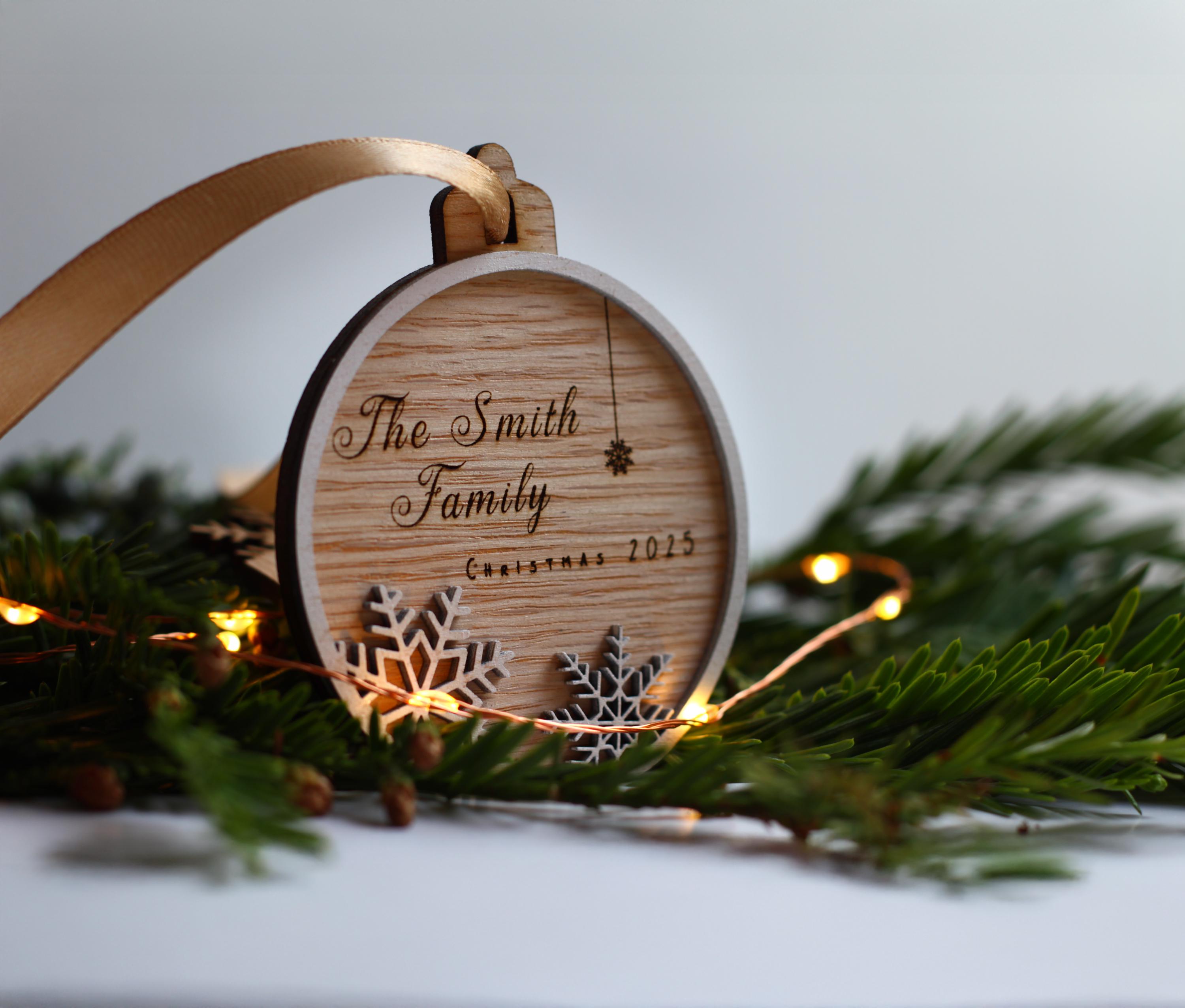 Family Name Bauble, Personalized Layered Oak Wood Christmas Ornament ...