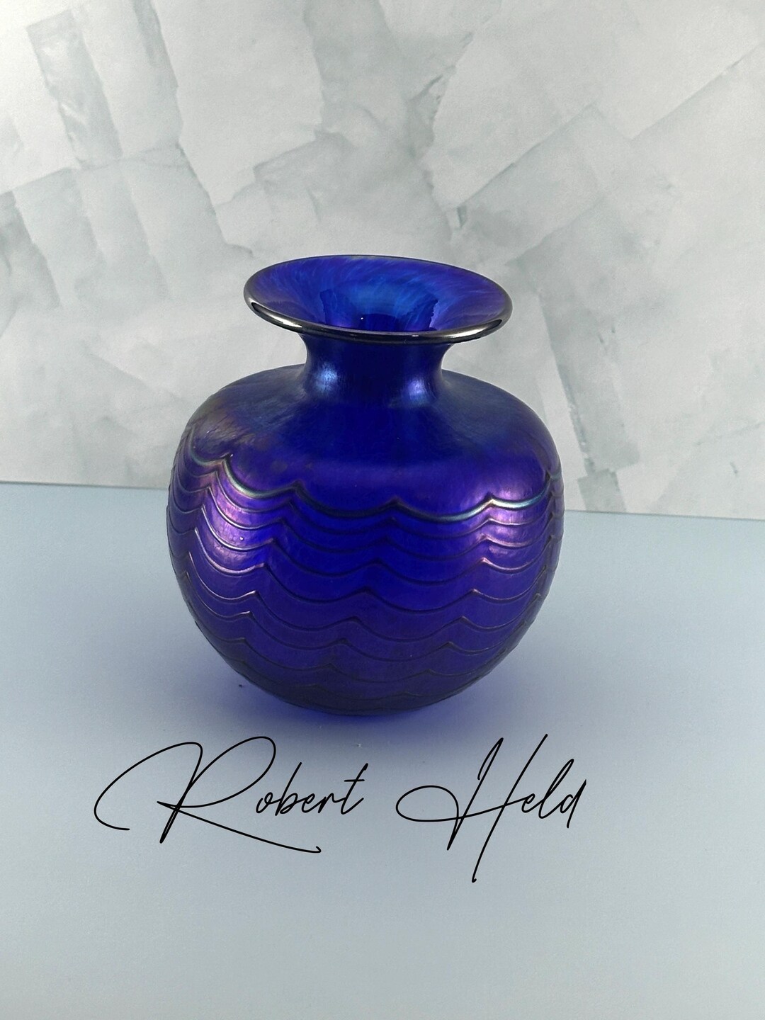 Vintage Robert Held Art Glass Vase, Cobalt Blue, Waves Design - Etsy
