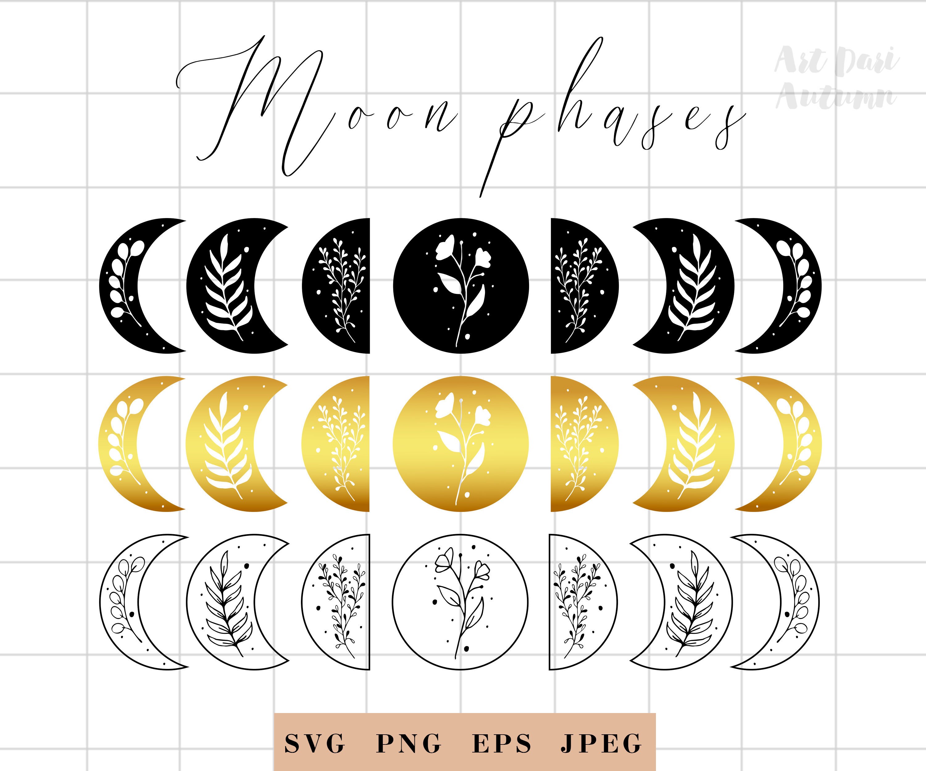 Moon phase svg Floral moon svg Celestial svg File for cricut | Etsy