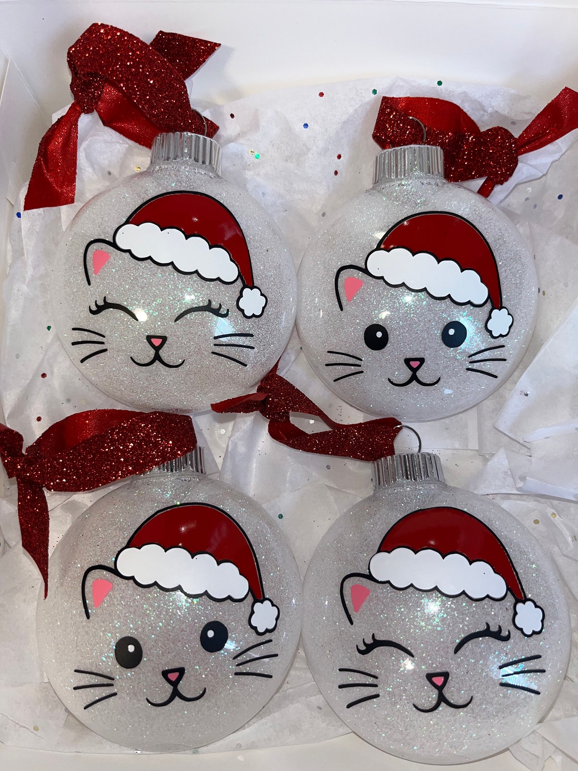 Meowy Christmas Cat Theme Ornament Set of 4 - Etsy