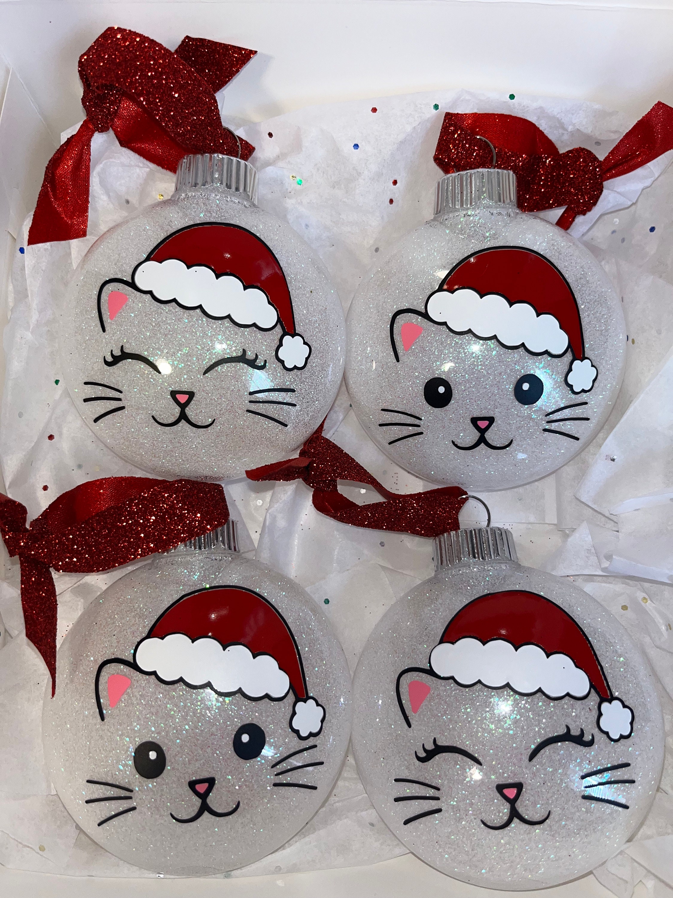 Meowy Christmas Cat Theme Ornament Set of 4 - Etsy
