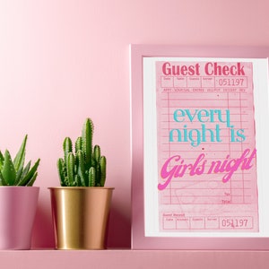 Guest Check Print Light Pink Wall Art Barbie Movie Every Night is Girls ...