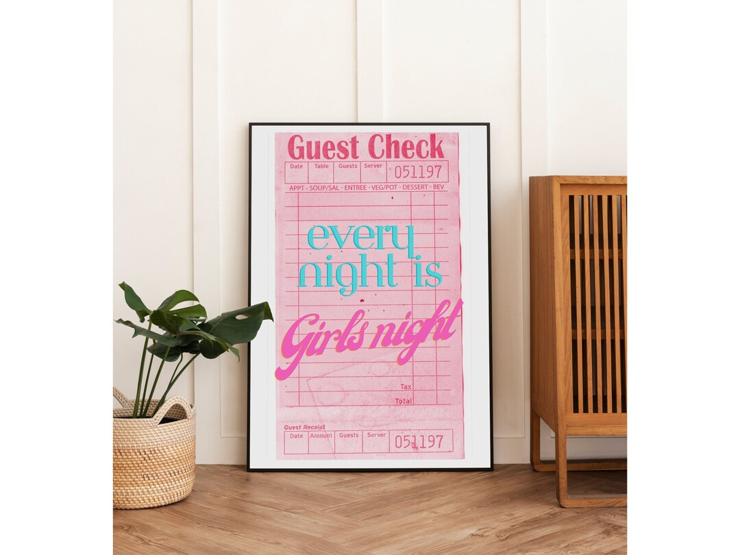 Guest Check Print Light Pink Wall Art Barbie Movie Every Night is Girls ...