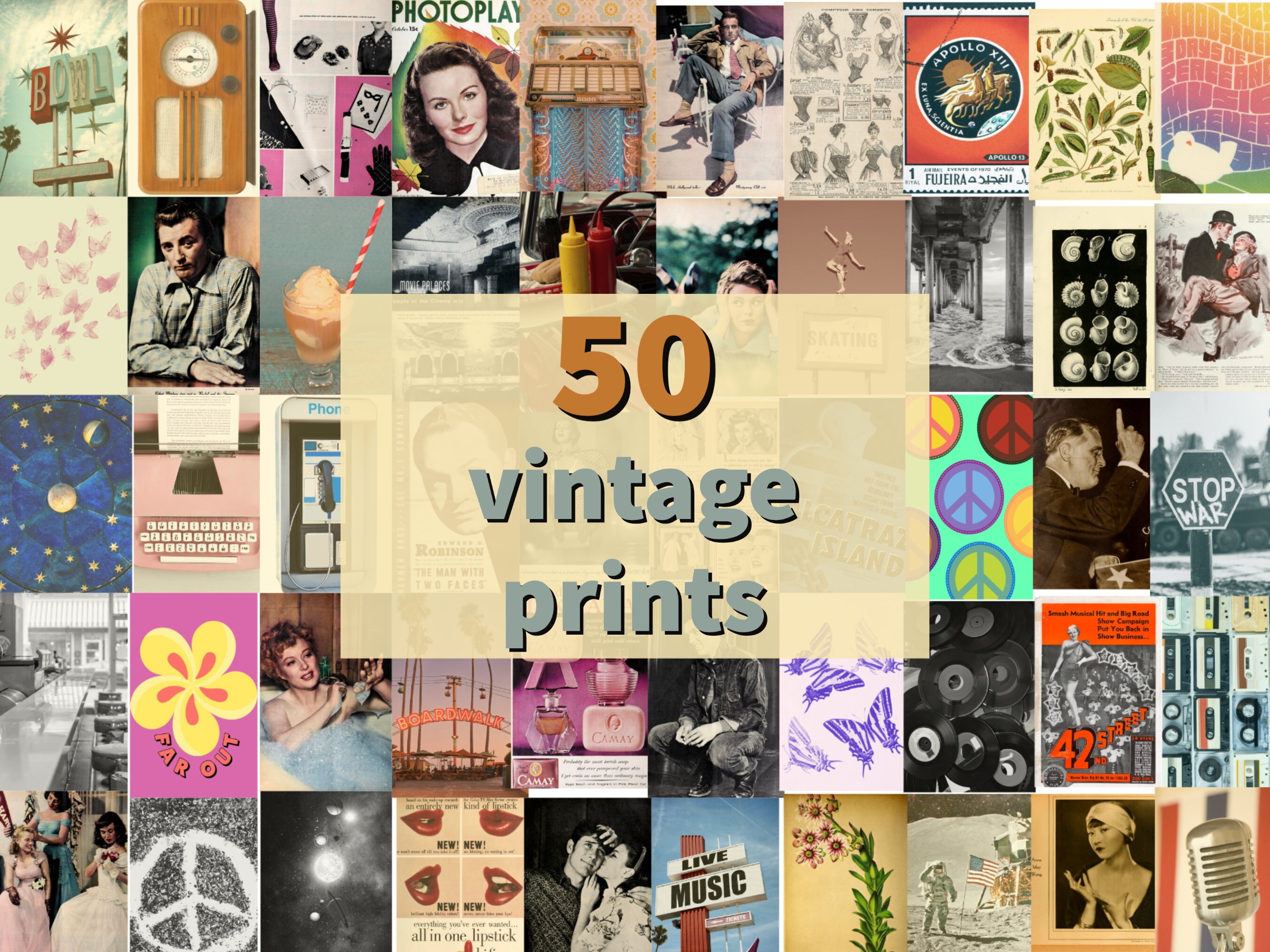 Vintage Posters Aesthetic Wall Collage 50 Piece Retro Collage Vintage ...
