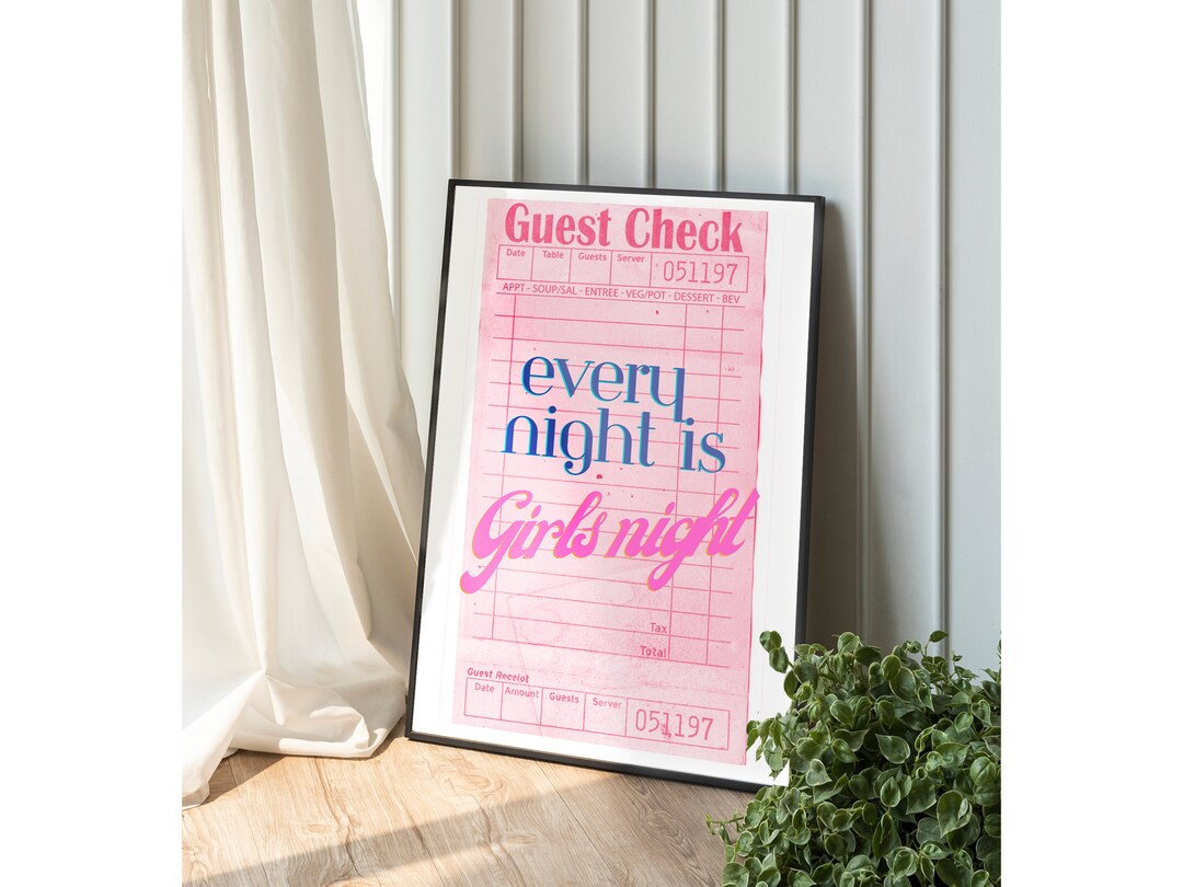 Guest Check Print Light Pink Wall Art Barbie Movie Wall Art Every Night ...