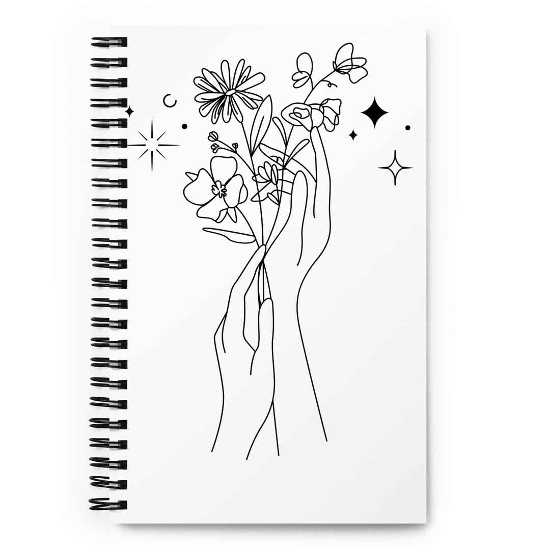 Floral Line Art Spiral Notebook; Cute Line Art Notebook; Cute Journal ...