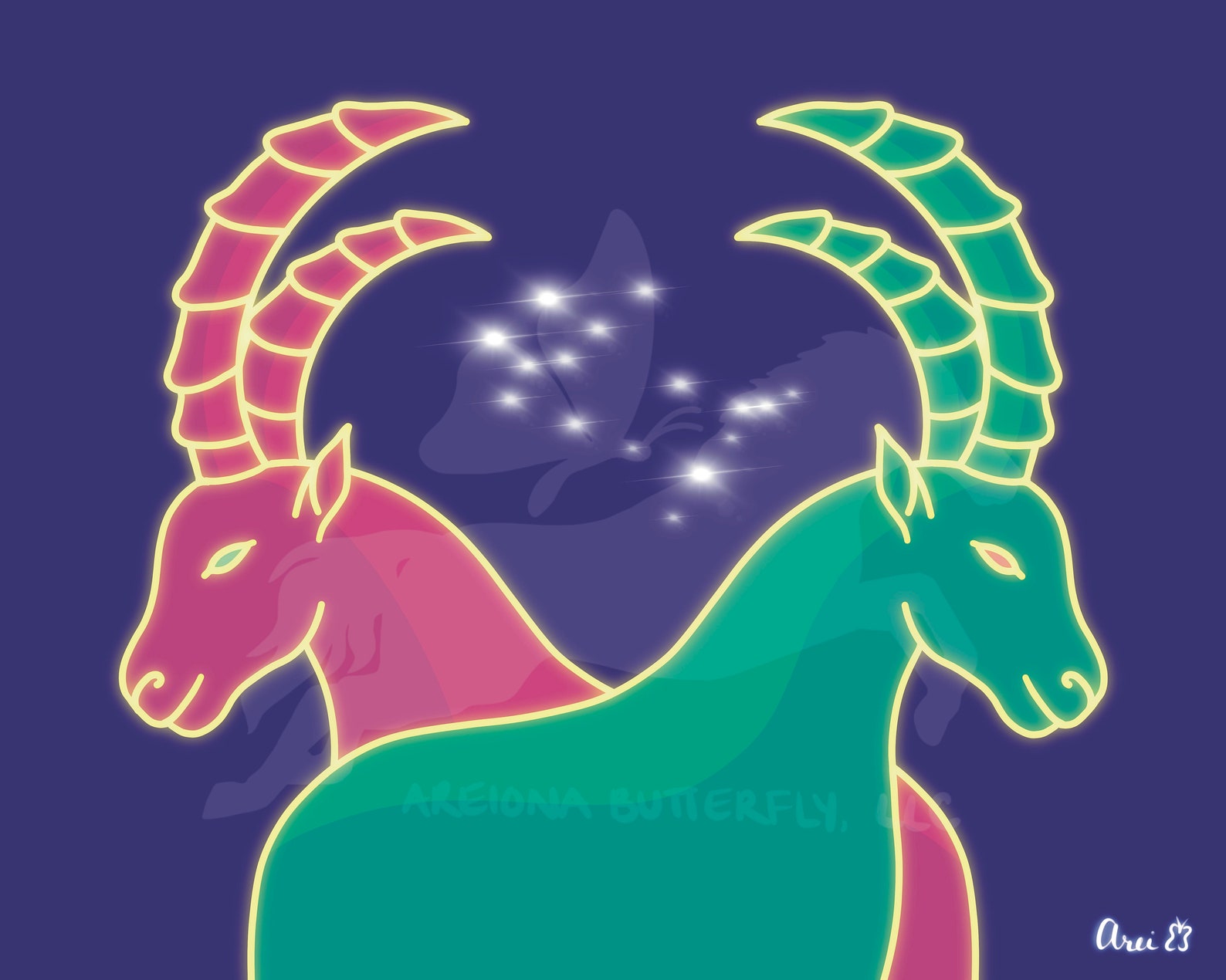 Zodiac Art Gemini Goat Poster Print | Etsy