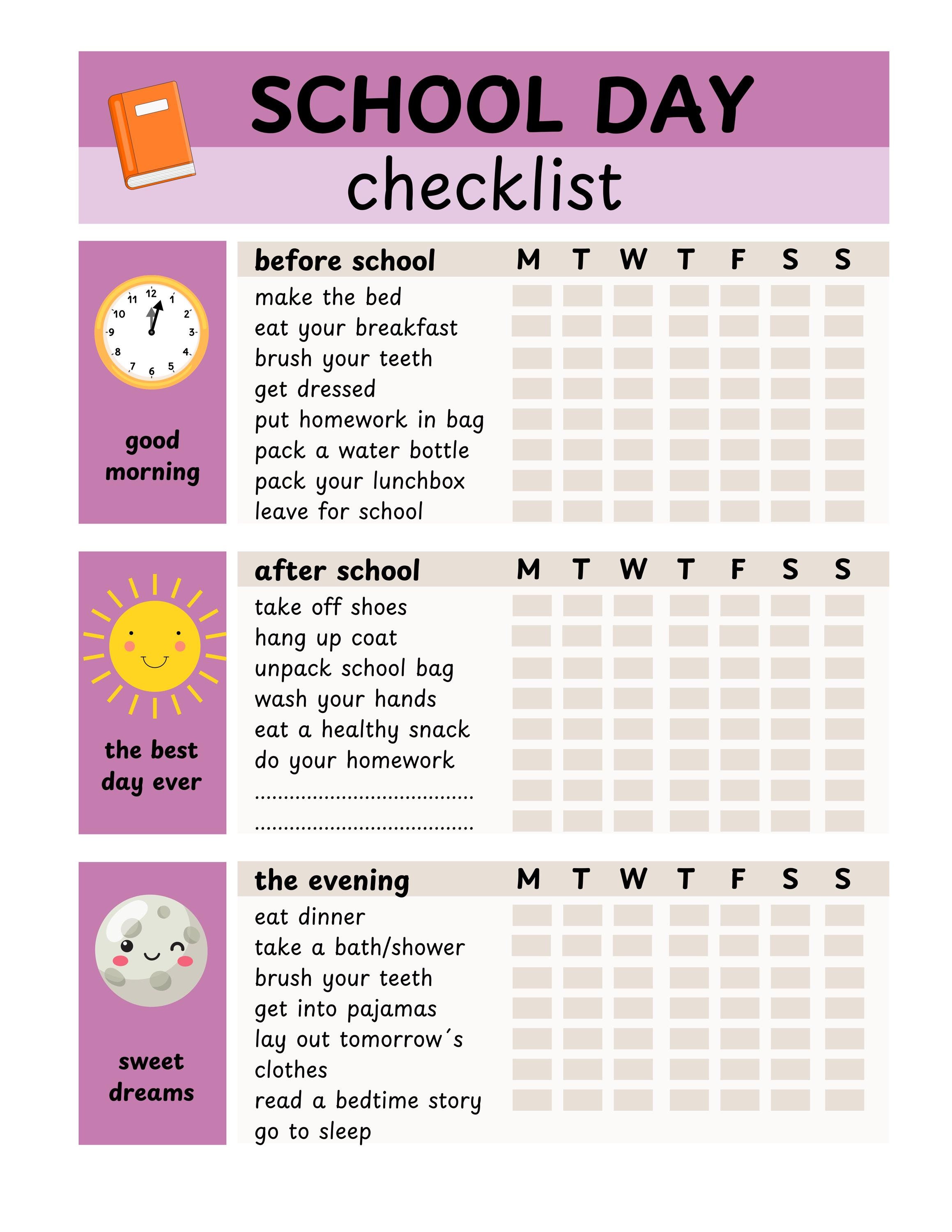Home School Planner 2024, School Day Check Lists for Kids, Montessori ...