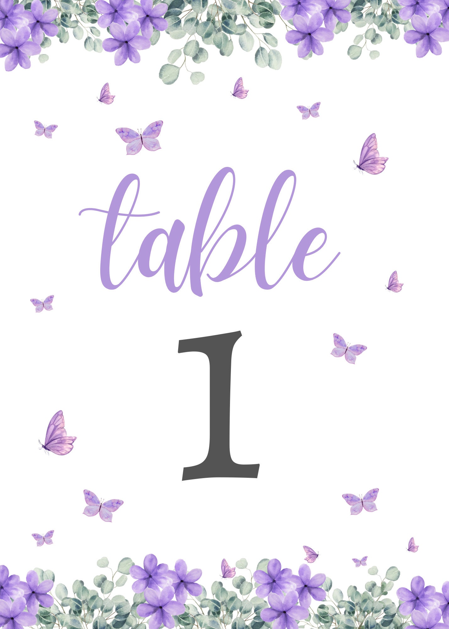 Purple Floral Butterfly Theme Table Numbers Digital Instant Download - Etsy