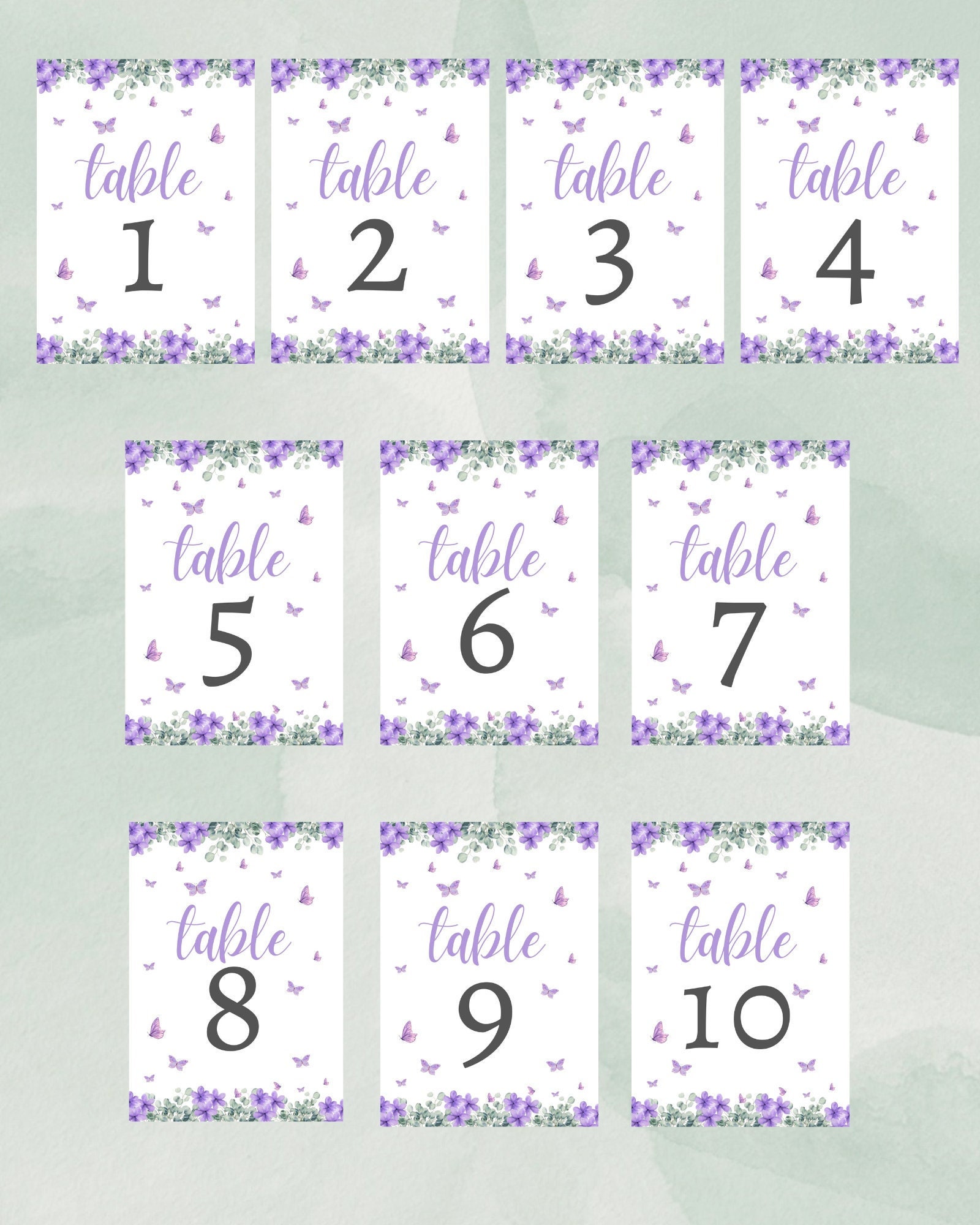 Purple Floral Butterfly Theme Table Numbers Digital Instant Download - Etsy