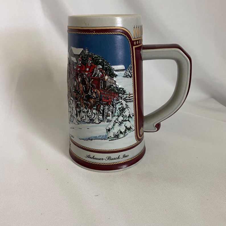 Vintage 1989 Budweiser Collector Series Christmas Winter Beer Mug Stein ...