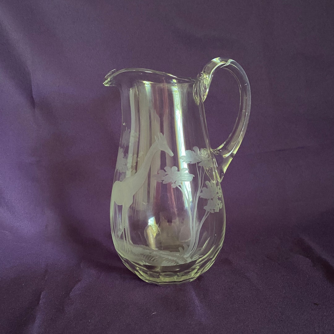 Vintage Crystal Pitcher With Etched Giraffe and Trees by Moser Rowland ...
