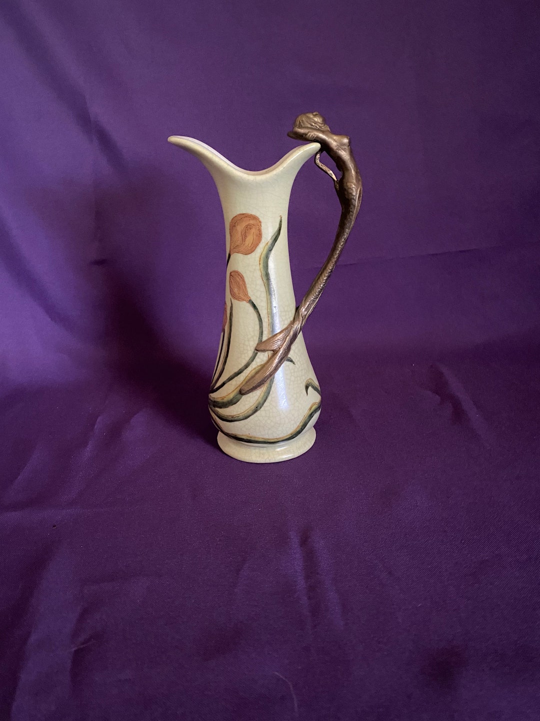 Vintage Mermaid Castilian Pitcher With Brass Mermaid Handle - Etsy