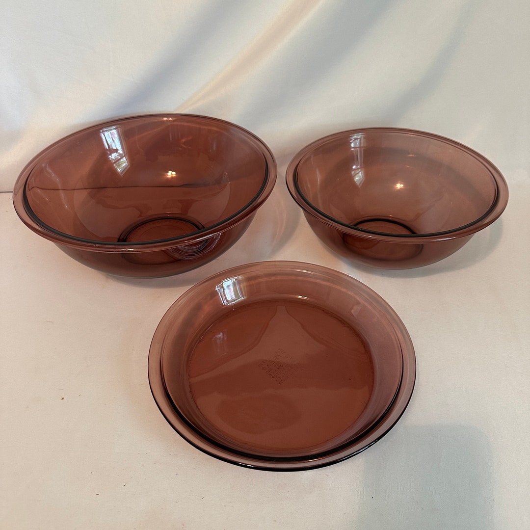 Vintage Pyrex Visionware Cranberry Amethyst 9” 206 Pie Plate and 325 2 ...