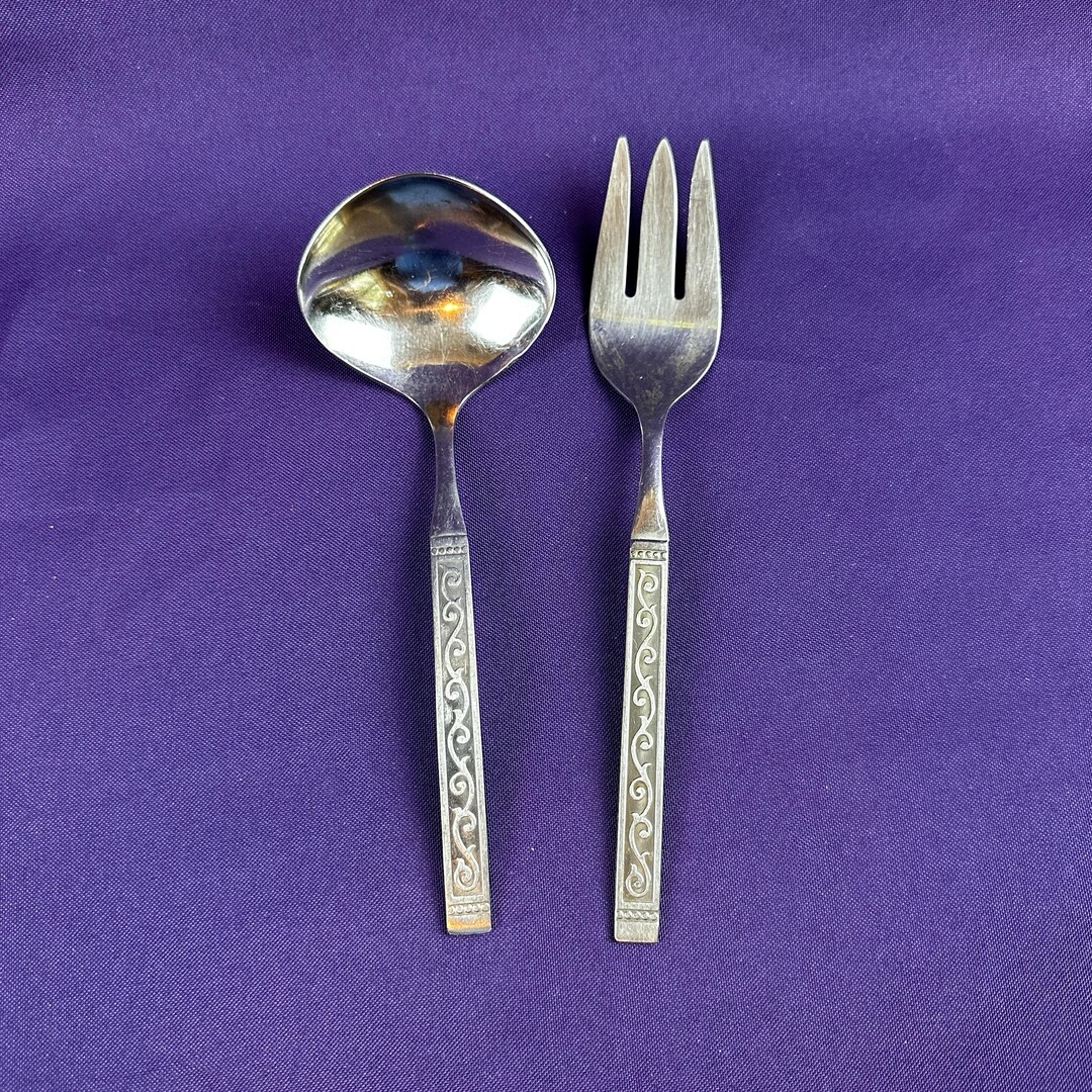 Vintage Oneida Spanish Court Serving Spoon and Fork - Etsy