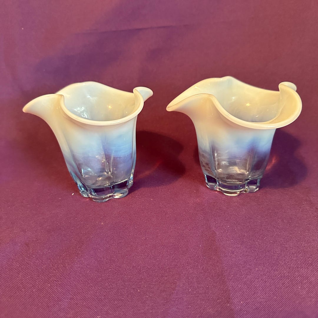 Vintage Pair of Duncan Miller Blue Opalescent Canterbury Ruffled Edge ...