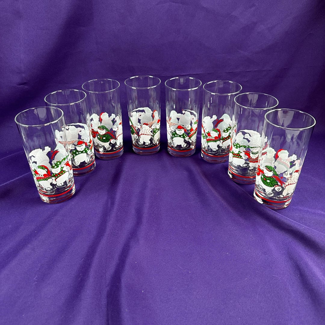 Vintage 1991 Princess House Christmas Bears Set of 8 16 Ounce Tumblers ...
