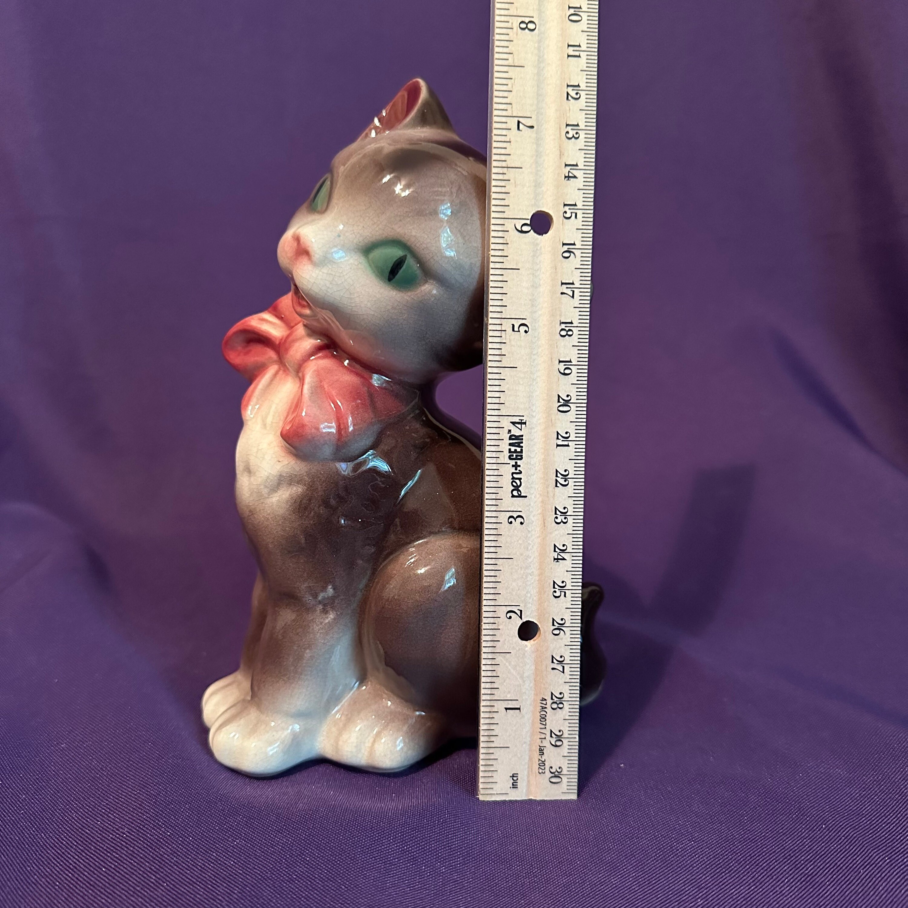 Vintage Mid Century MCM Porcelain Cat With Pink Bow - Etsy