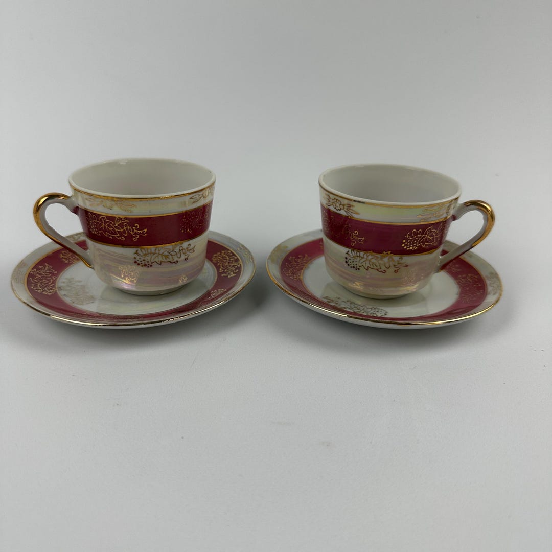 Vintage Jay's Japan Lusterware Demitasse Cups: Burgundy & Gold, Set of ...