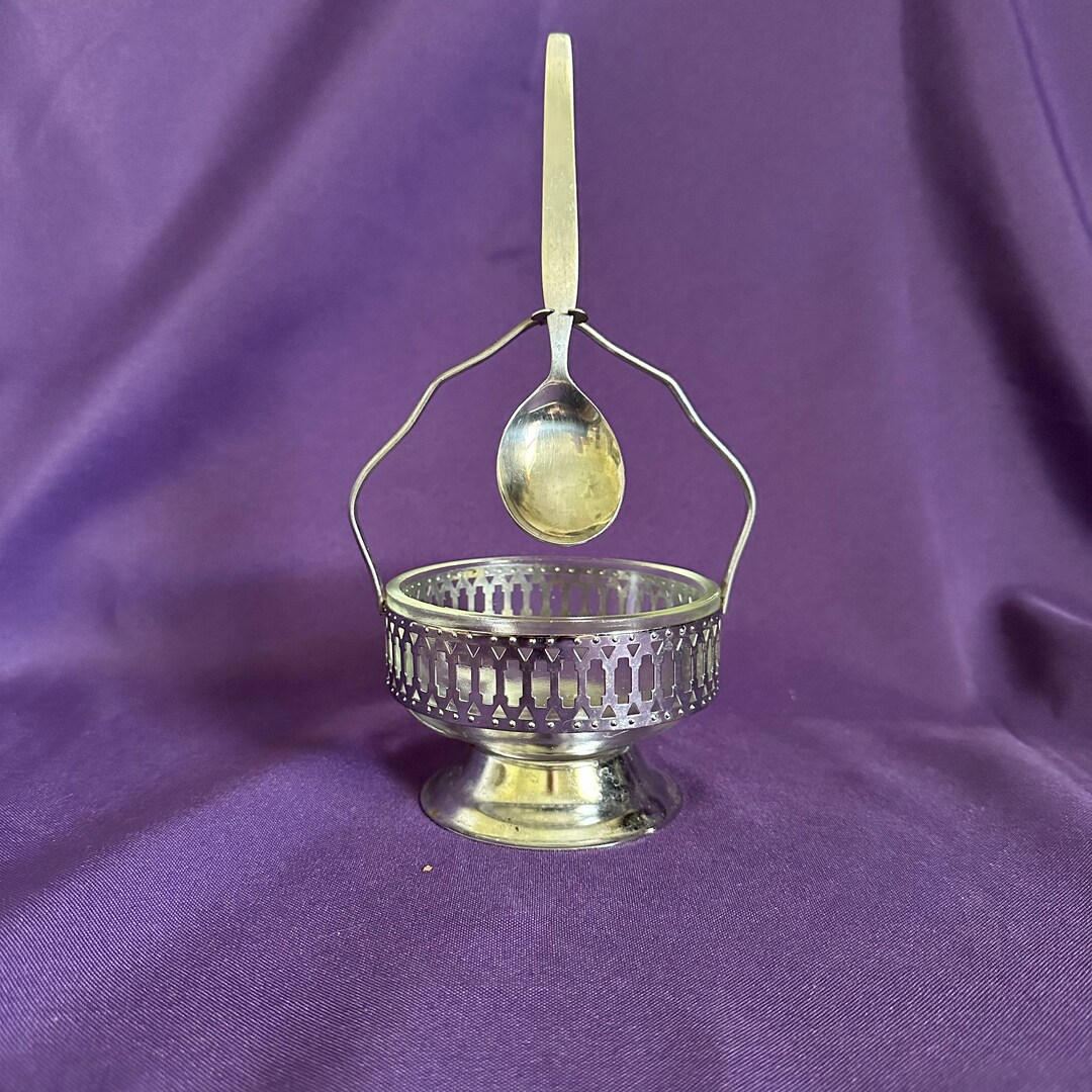 Vintage Sugar Bowl or Jam Server With Spoon Silver Plate Marked Hong ...