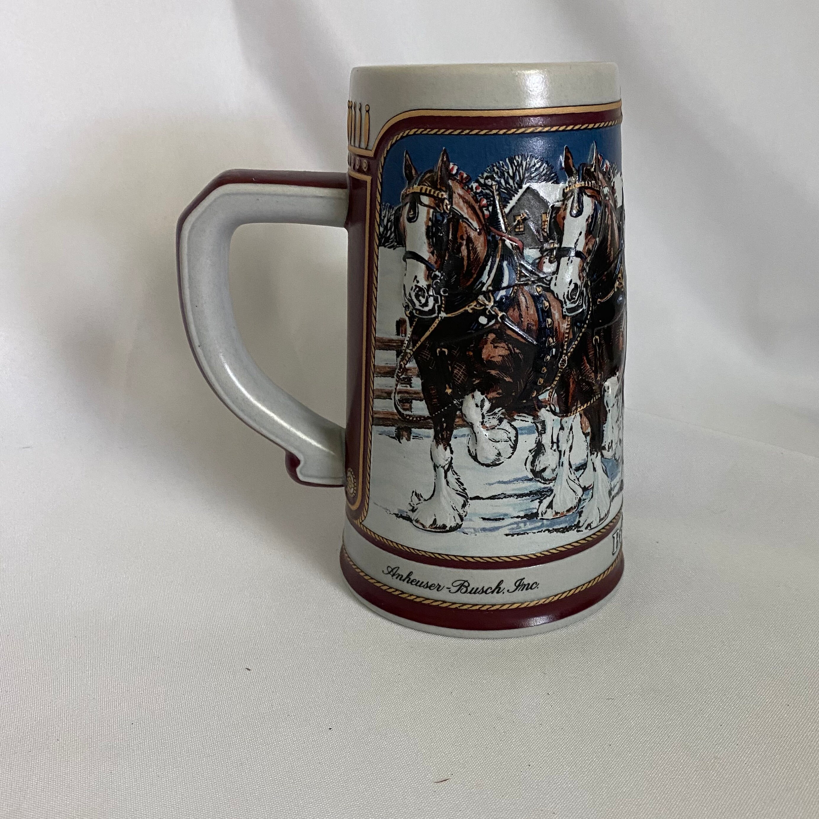 Vintage 1989 Budweiser Collector Series Christmas Winter Beer Mug Stein ...