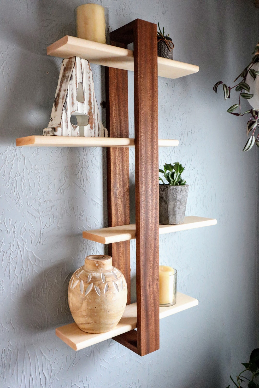 Modern Floating Wall Shelf, Java-stained Cherry & Maple Shelving Unit ...