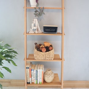 Leaning Ladder Shelf, 4 Tier Bookshelf, Solid Hardwood Shelving - Etsy