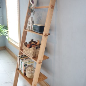Leaning Ladder Shelf, 4 Tier Bookshelf, Solid Hardwood Shelving - Etsy