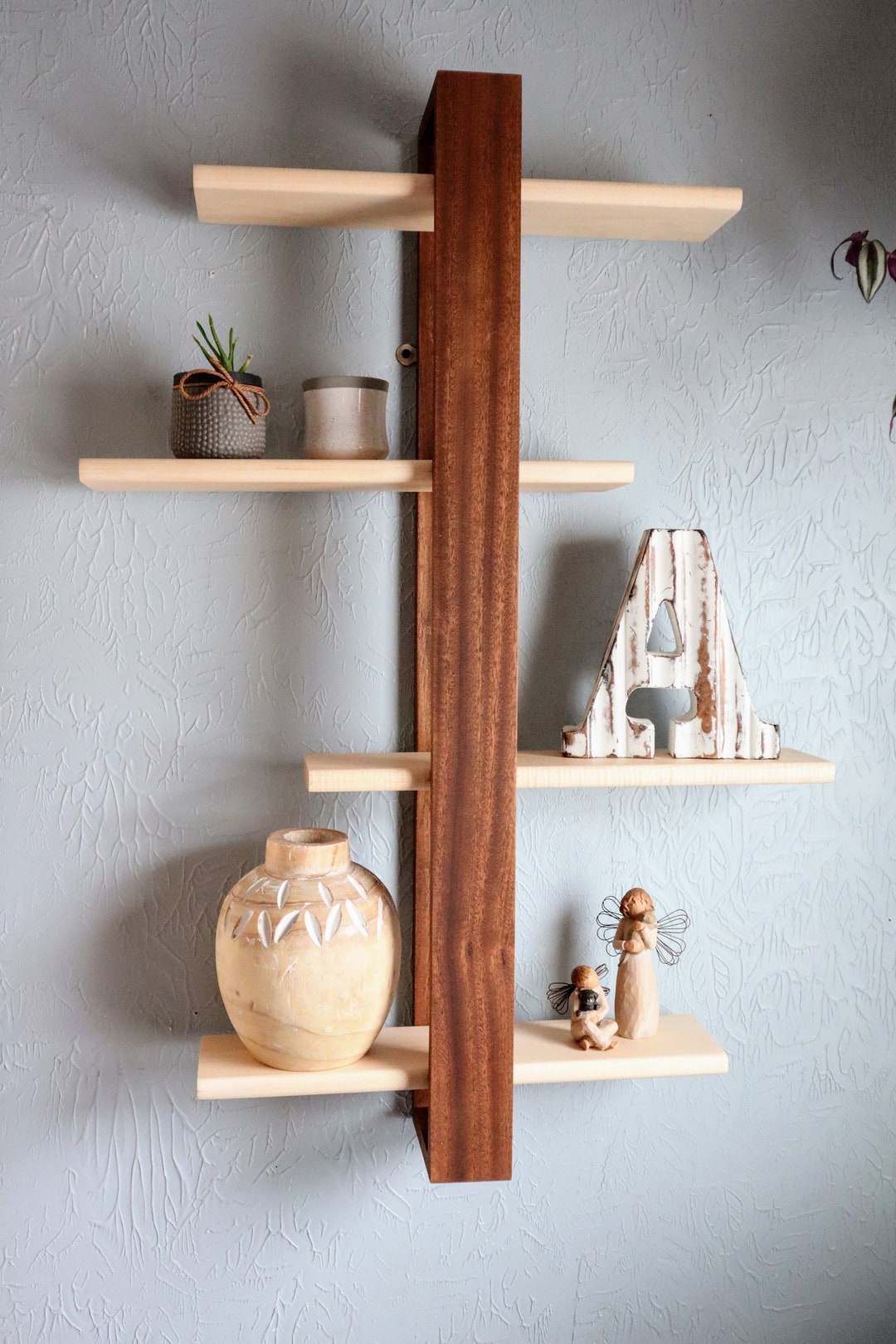 Modern Floating Wall Shelf, Java-stained Cherry & Maple Shelving Unit ...