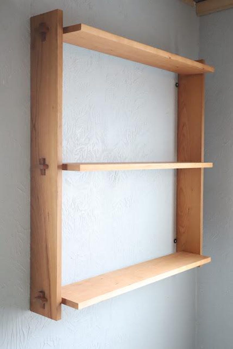 Japanese-inspired Solid Hardwood Floating Wall Shelf, Mortise and Tenon ...