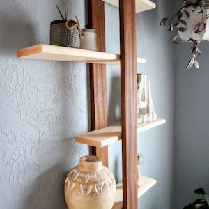 Modern Floating Wall Shelf, Java-stained Cherry & Maple Shelving Unit ...