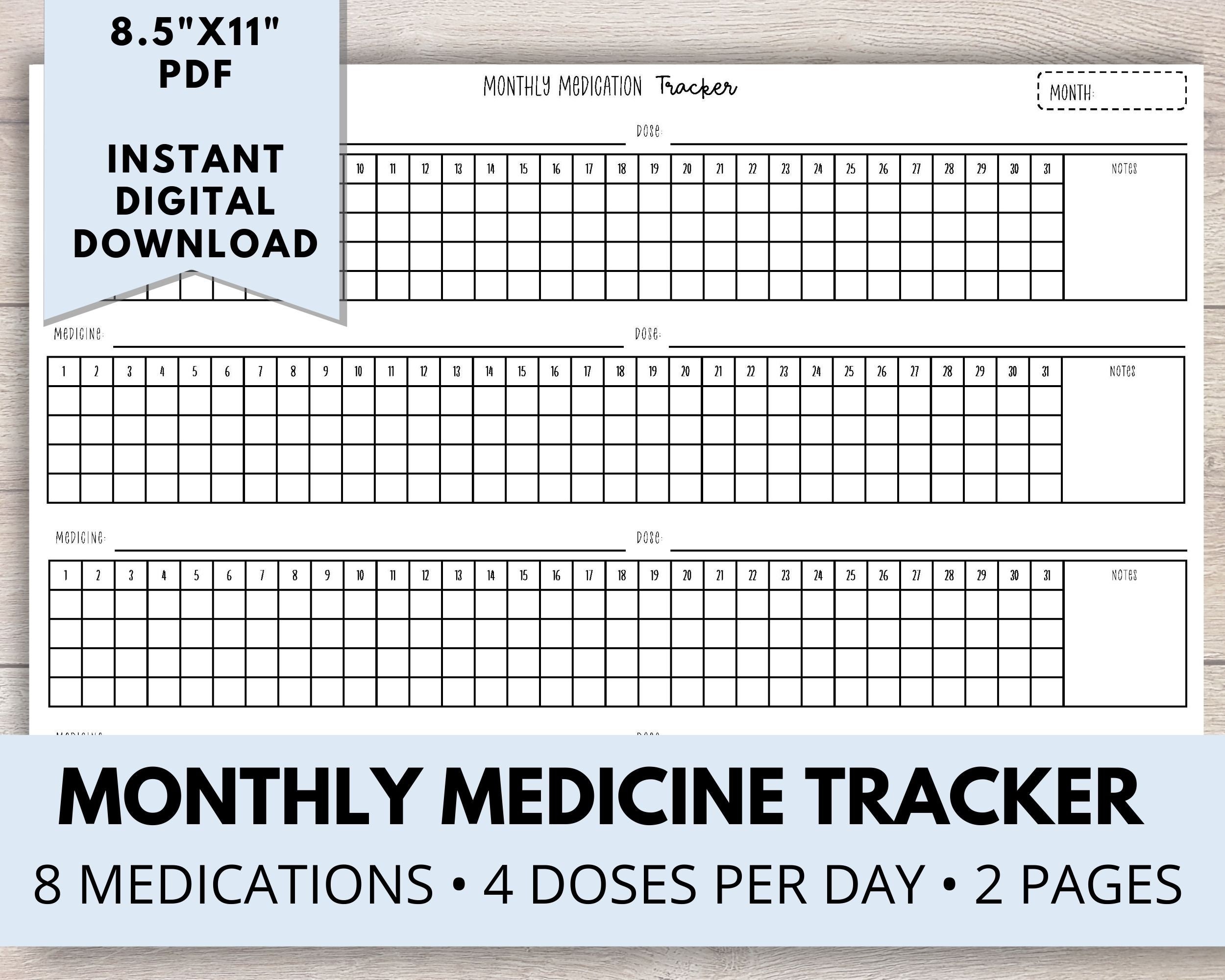Medicine Tracker Printable, Medication Tracker, Monthly Medicine ...