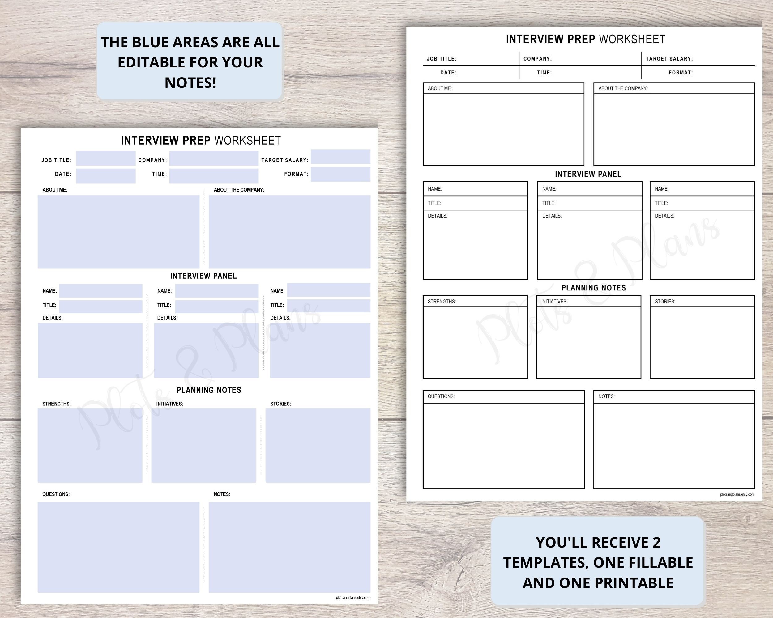 Job Interview Prep Worksheet | Job Interview Tips | Job Search ...