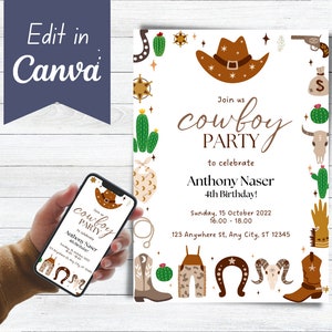 Editable Cowboy Birthday Party Invitation Design Template - Etsy