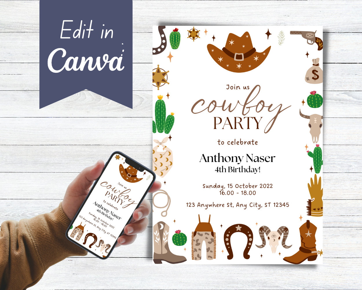 Editable Cowboy Birthday Party Invitation Design Template - Etsy