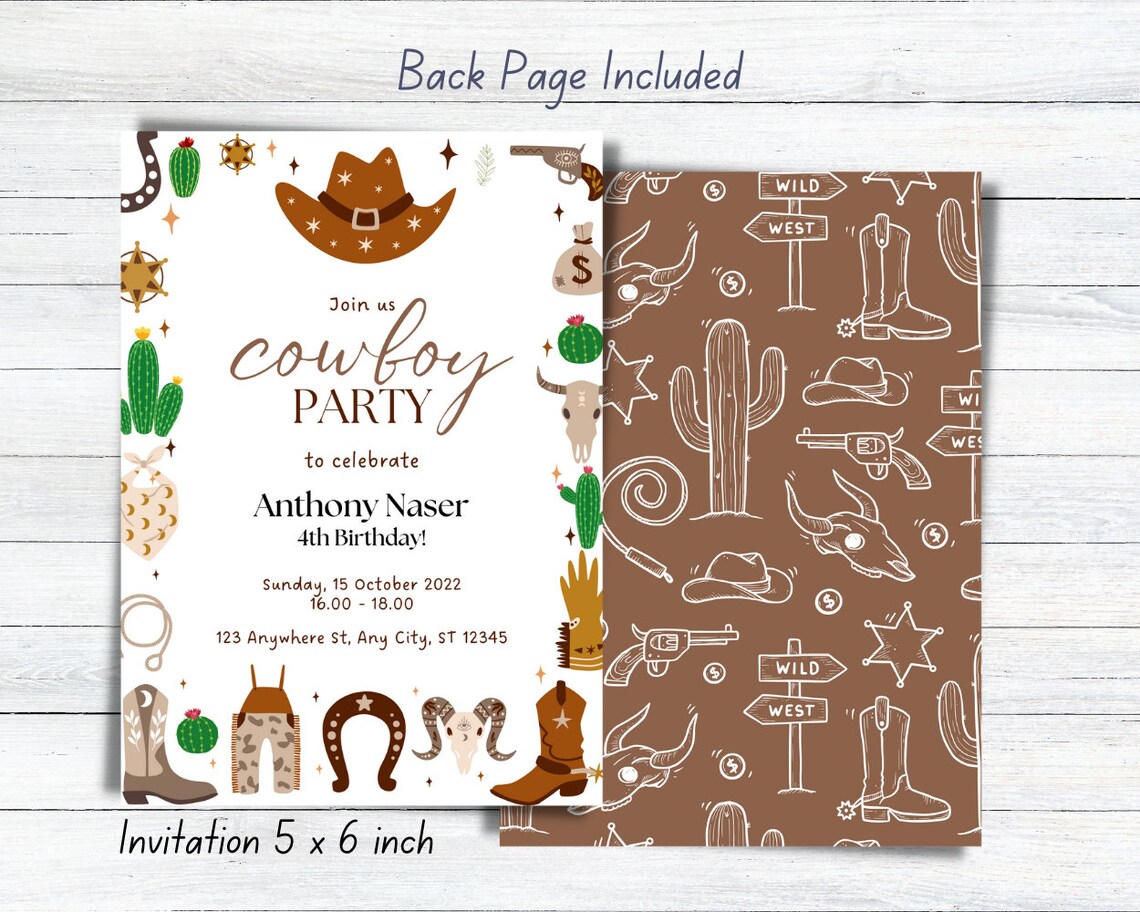 Editable Cowboy Birthday Party Invitation Design Template - Etsy