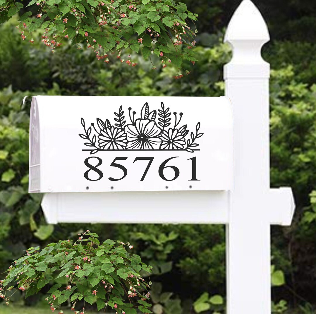 Flower Mailbox Decal, Personalized Mailbox Decal, Mailbox Number Decal ...