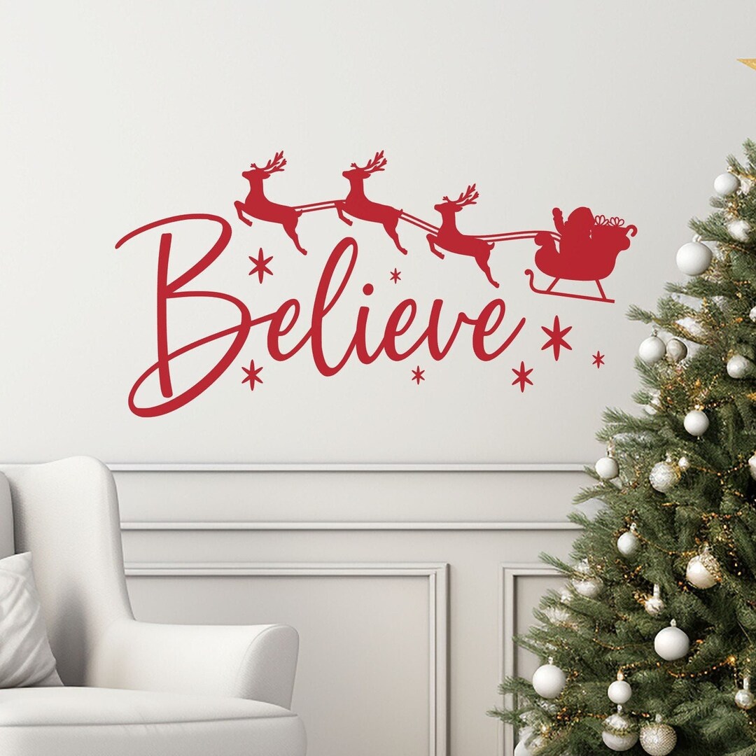 Believe Santa Vinyl Decal, Christmas Party Decor, Christmas Wall Decals ...