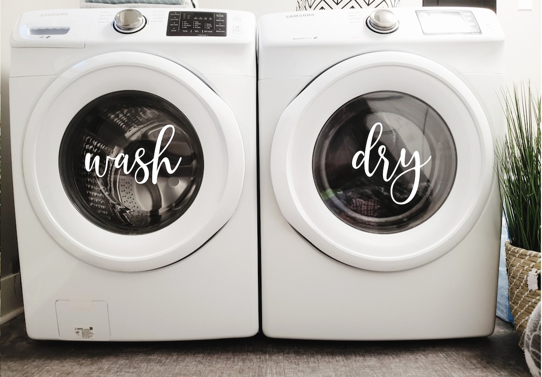 Wash Dry Words Vinyl Decals, Laundry Room Lettering, Handwritten Font ...