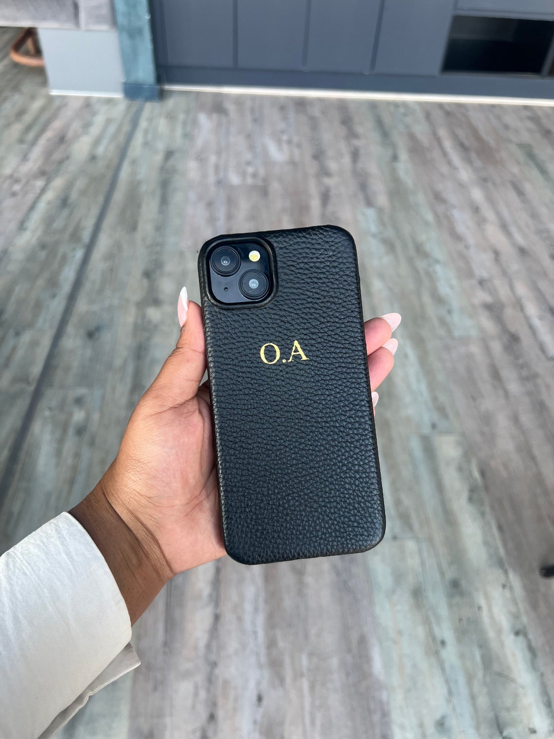 Personalised Black Pebble Genuine Leather iPhone Case Available in ...