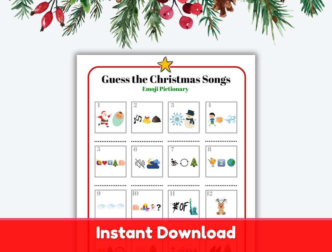 Christmas Song Emoji Quiz, Christmas Printable, Christmas Activity, Pub ...